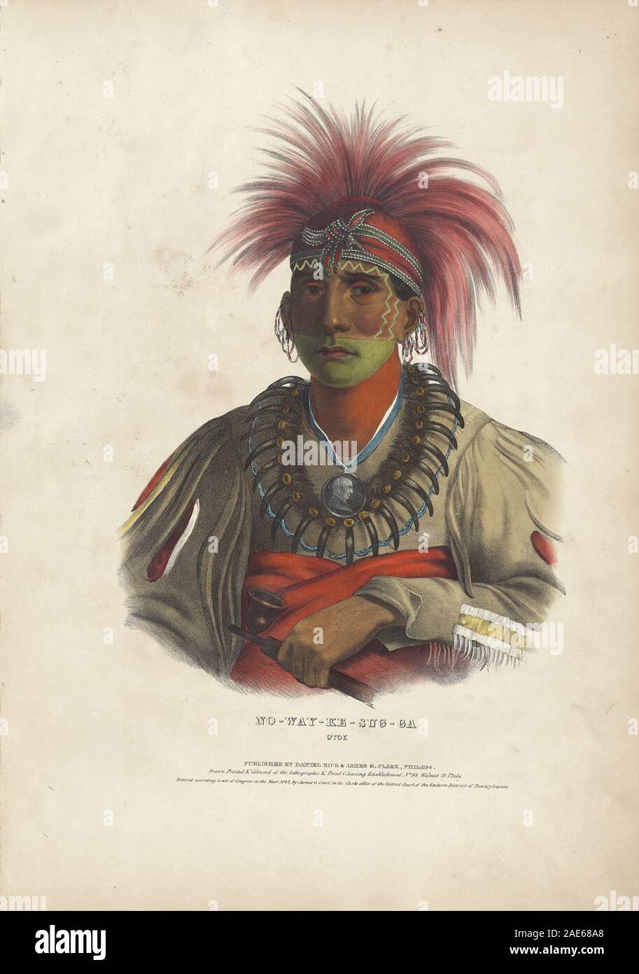 Portrait of No-Way-Ke-Sug-Ga of the Otoe tribe, created in 1842 by ...