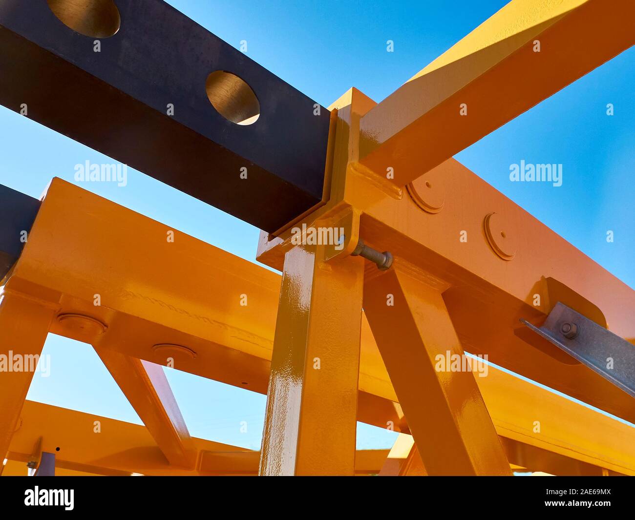 Angular connection of several iron beams. Tower crane parts Stock Photo ...