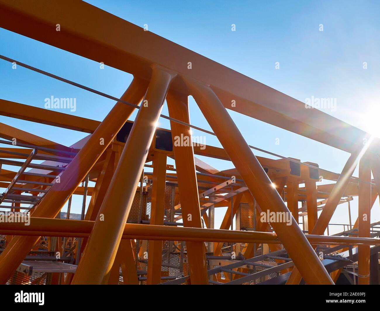 Angular connection of several iron beams. Tower crane parts Stock Photo ...
