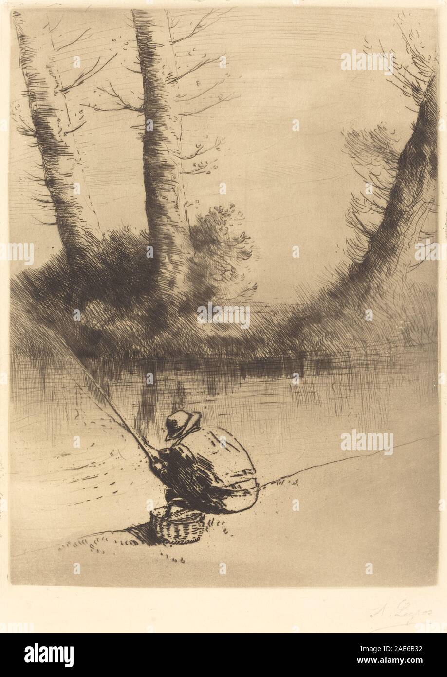 Angler, created by Alphonse Legros, depicts a fisherman seated by a ...