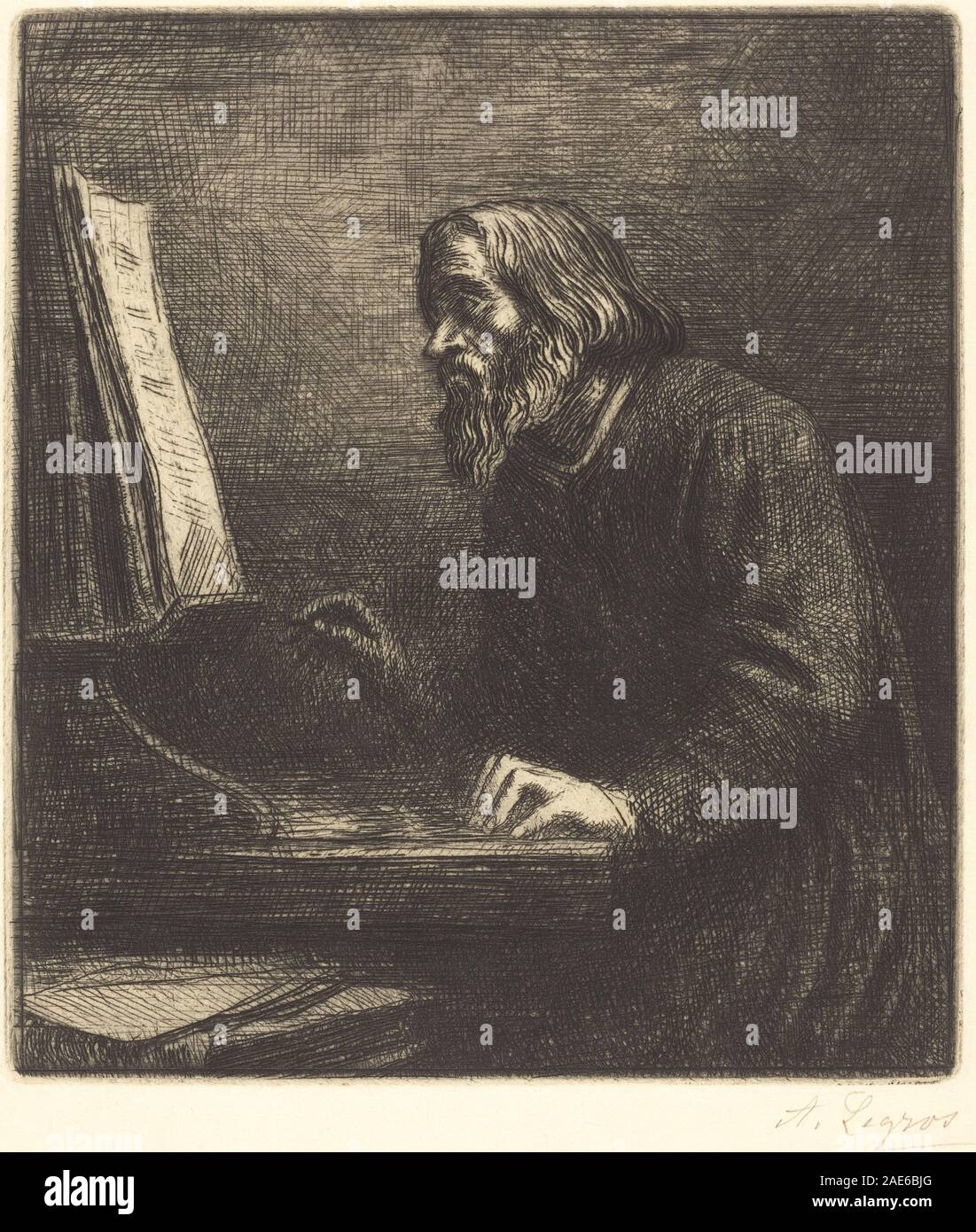 A drawing by Alphonse Legros depicting a choirmaster in a chapel ...