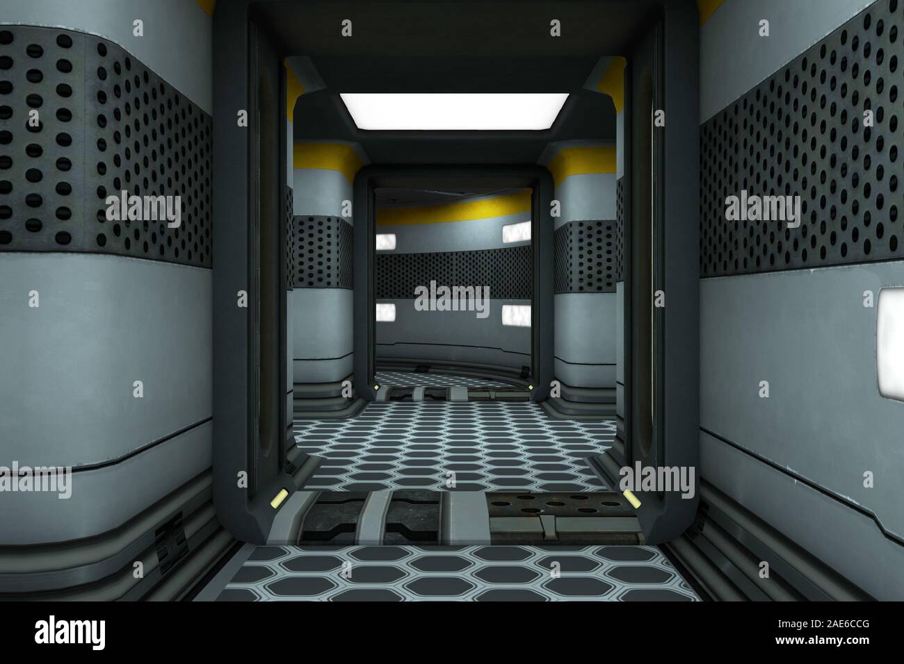 Science Fiction Space Station Corridor 3D Illustration Stock Photo - Alamy