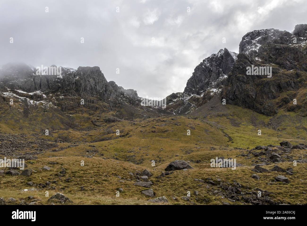 Mickledore Flanked by Pikes Crag (L) and Scafell Crag (R) Viewed from ...