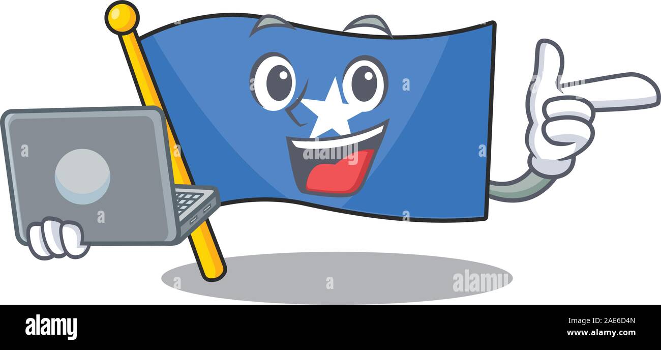 Happy smiling flag somalia cartoon character working with laptop Stock ...