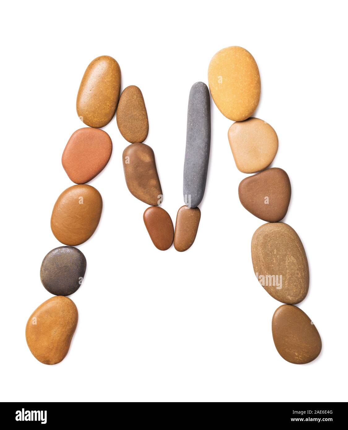 Letter M made of marine small pebbles, top view. Alphabet made of ...
