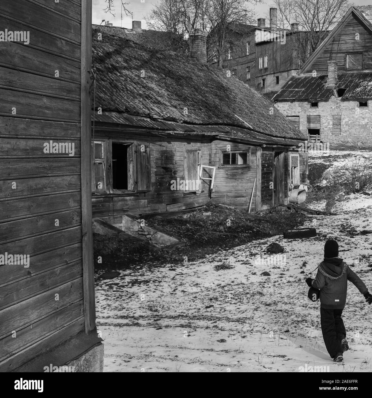 Boy on background old Black and White Stock Photos & Images - Alamy