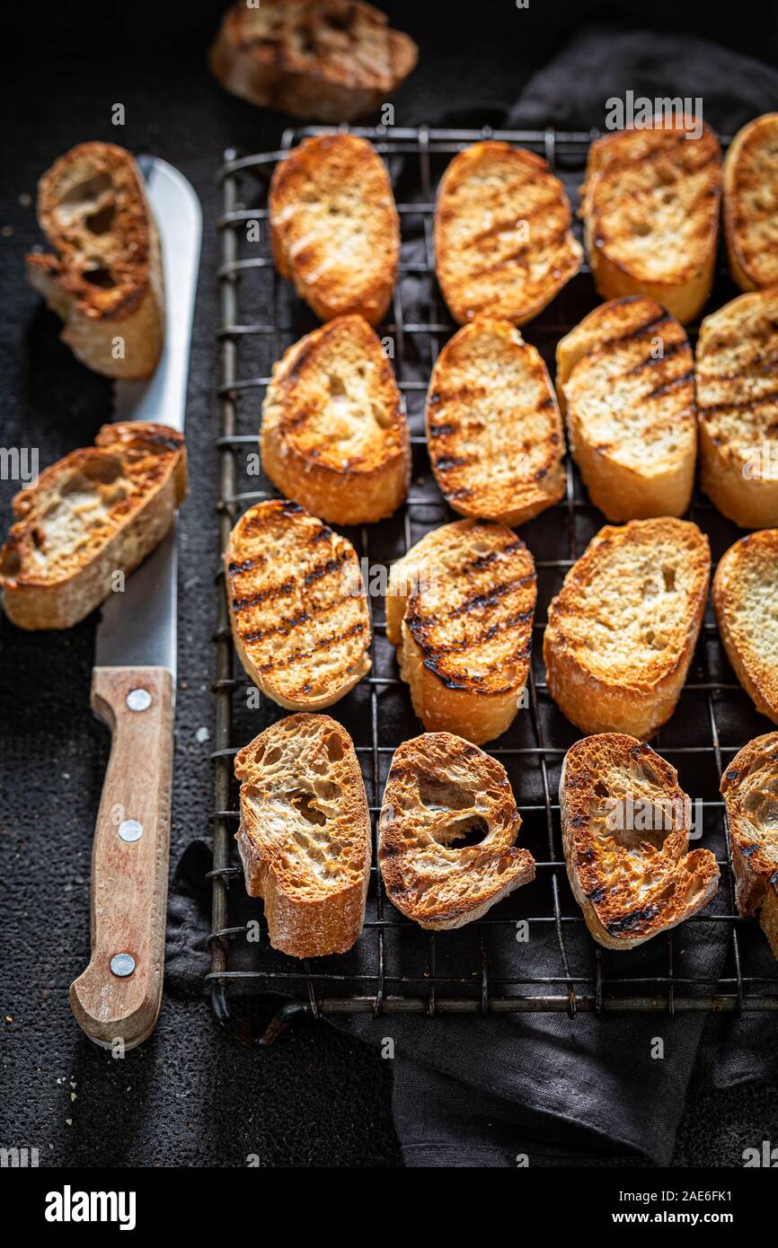 Healthy toasted wholegrain bread roasted on the grill grate Stock Photo ...