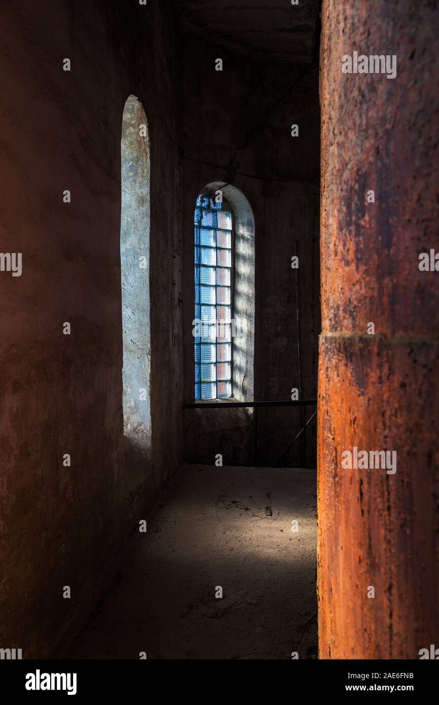 Architectural detail inside of old water tower Stock Photo - Alamy