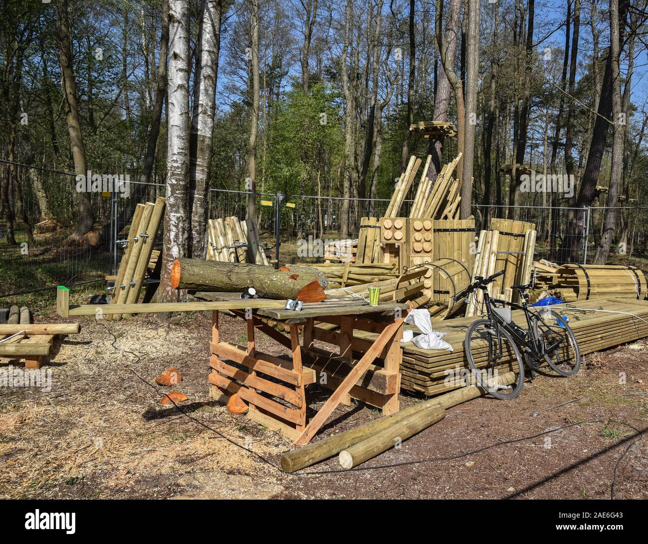 Worktable in workshop of obstacle park Stock Photo - Alamy