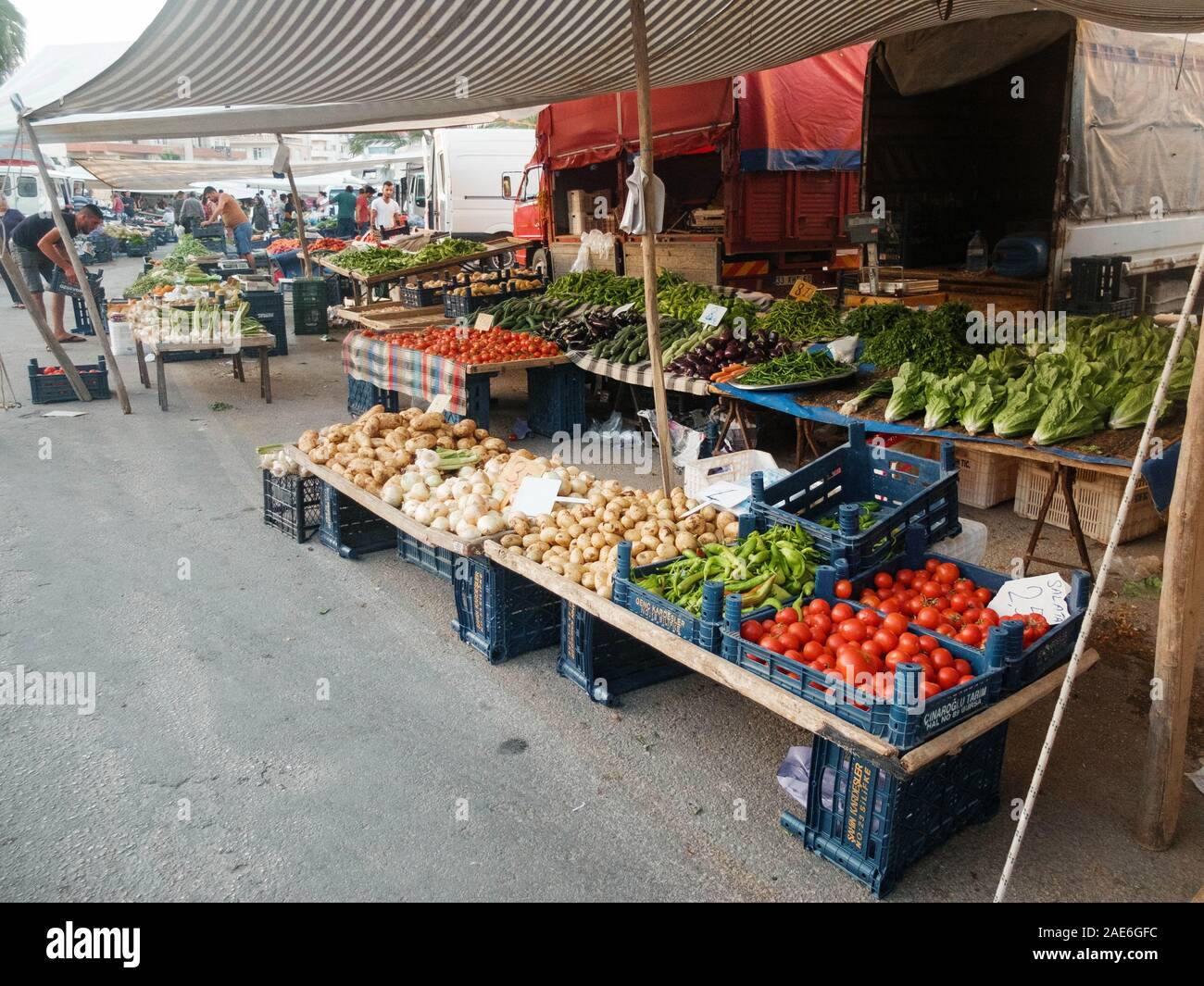 Vegetable counter at the country turkish market Stock Photo - Alamy