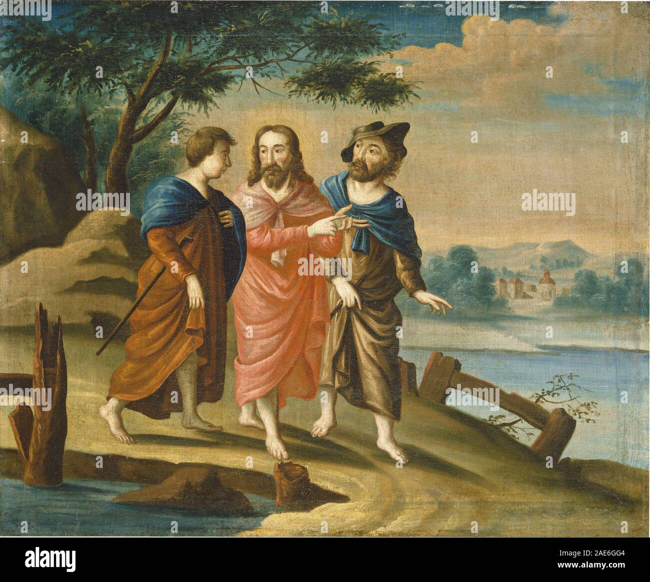 Painting circa 1725-1730 depicting Christ walking on the road to Emmaus ...
