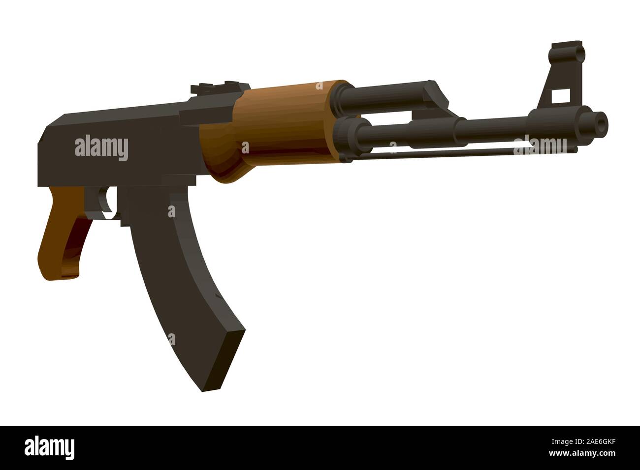 Kalashnikov assault rifle. Polygonal detailed machine. View perspective ...