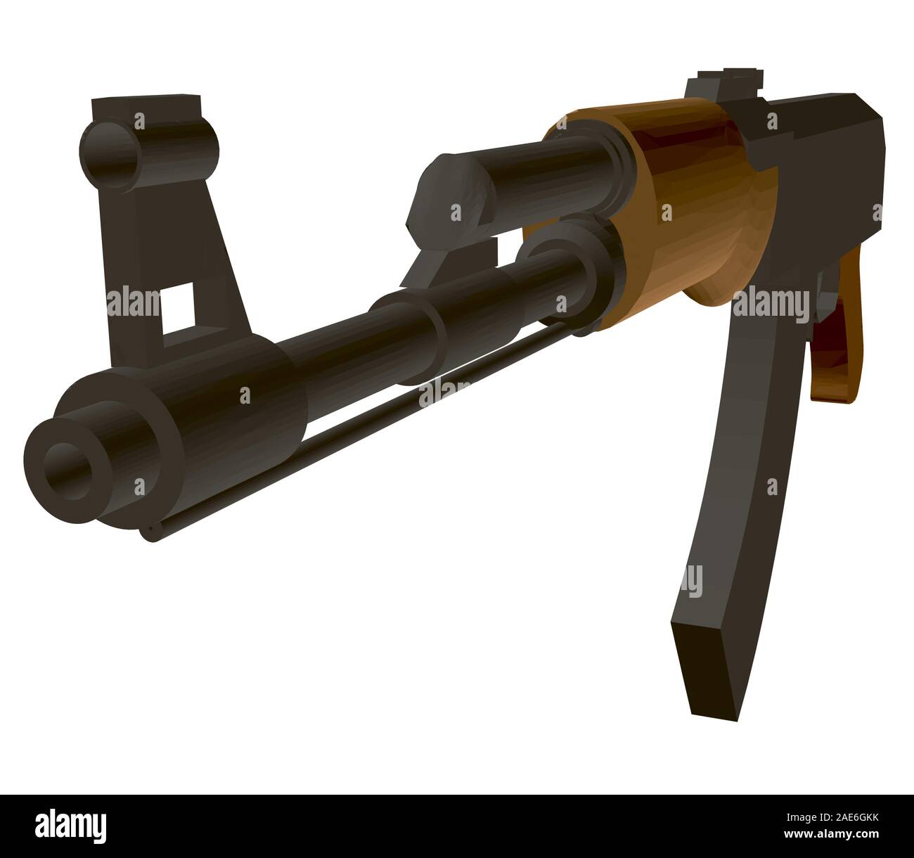 Kalashnikov assault rifle. Polygonal detailed machine. View perspective ...
