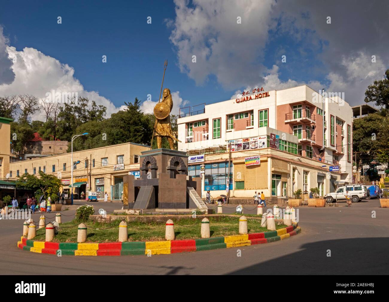 Ethiopia, Amhara Region, Gondar, Piazza, statue of Emperor Atse ...