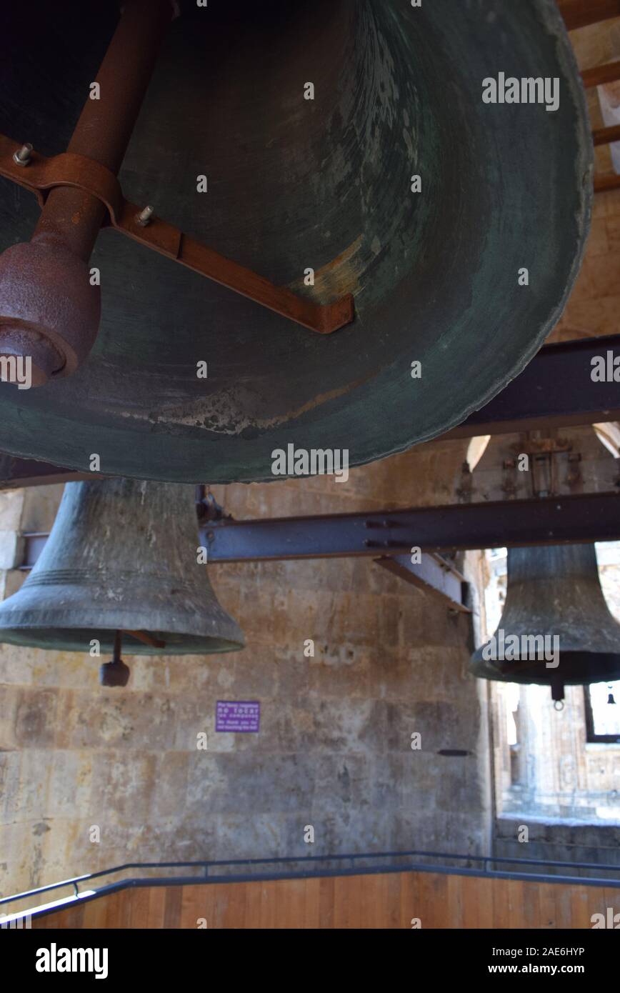 The bells inside the carillon of the cathedral of Salamanca Stock Photo ...