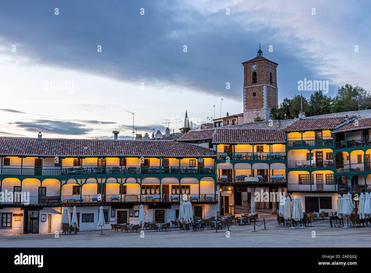 Sunset in the ancient and emblematic main square of the town of ...