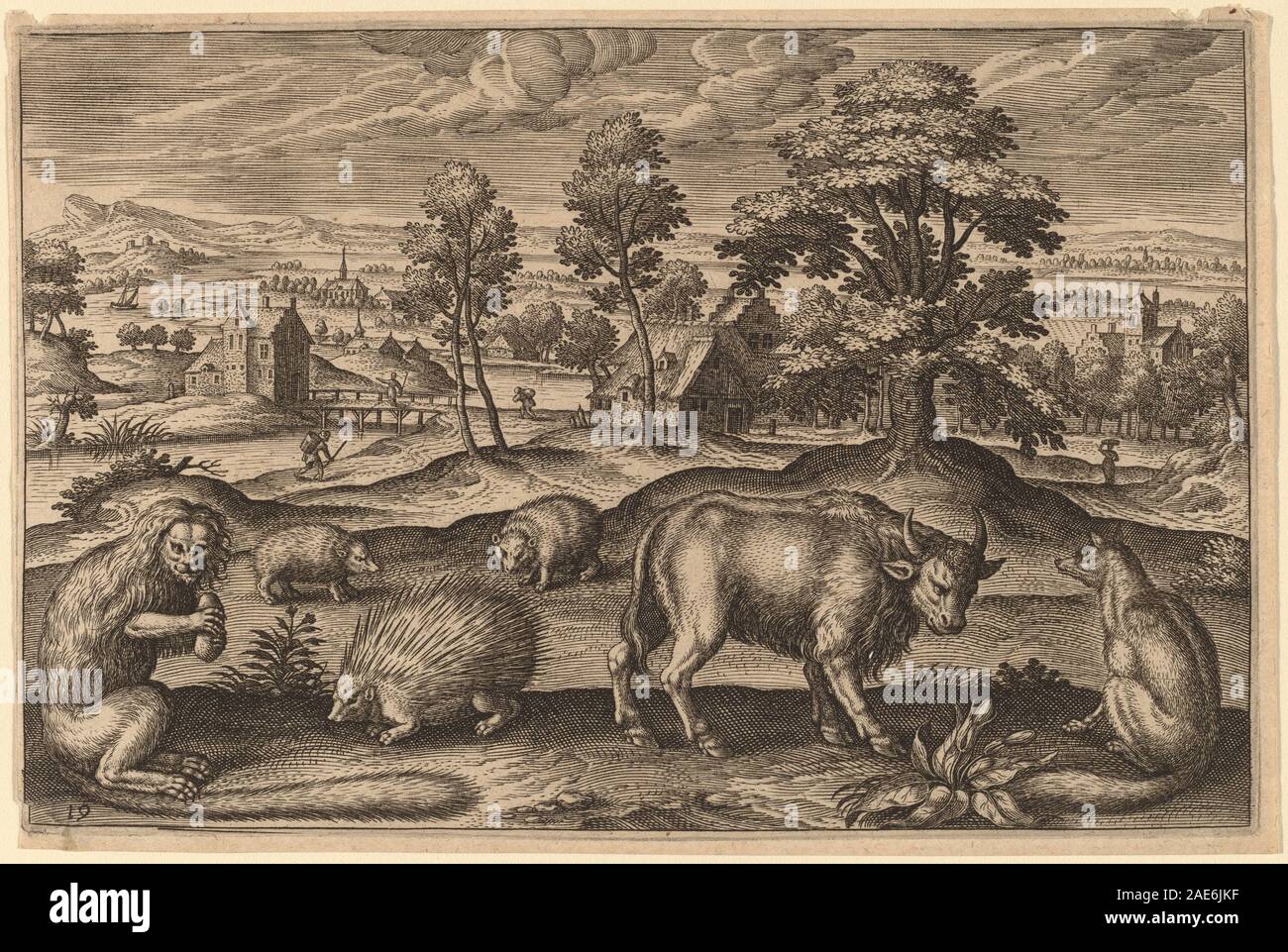 A print by Adriaen Collaert depicting quadruped animals. The work ...