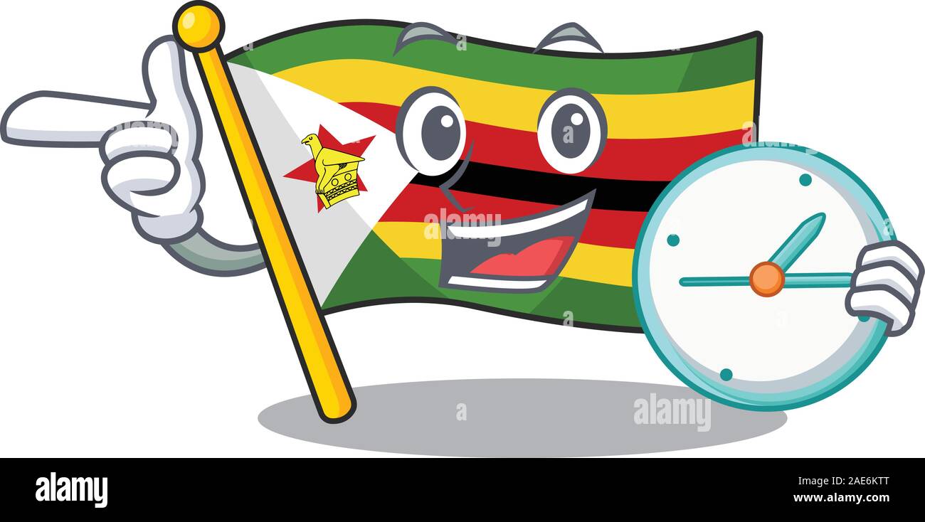 With clock smiling flag zimbabwe cartoon character style Stock Vector ...