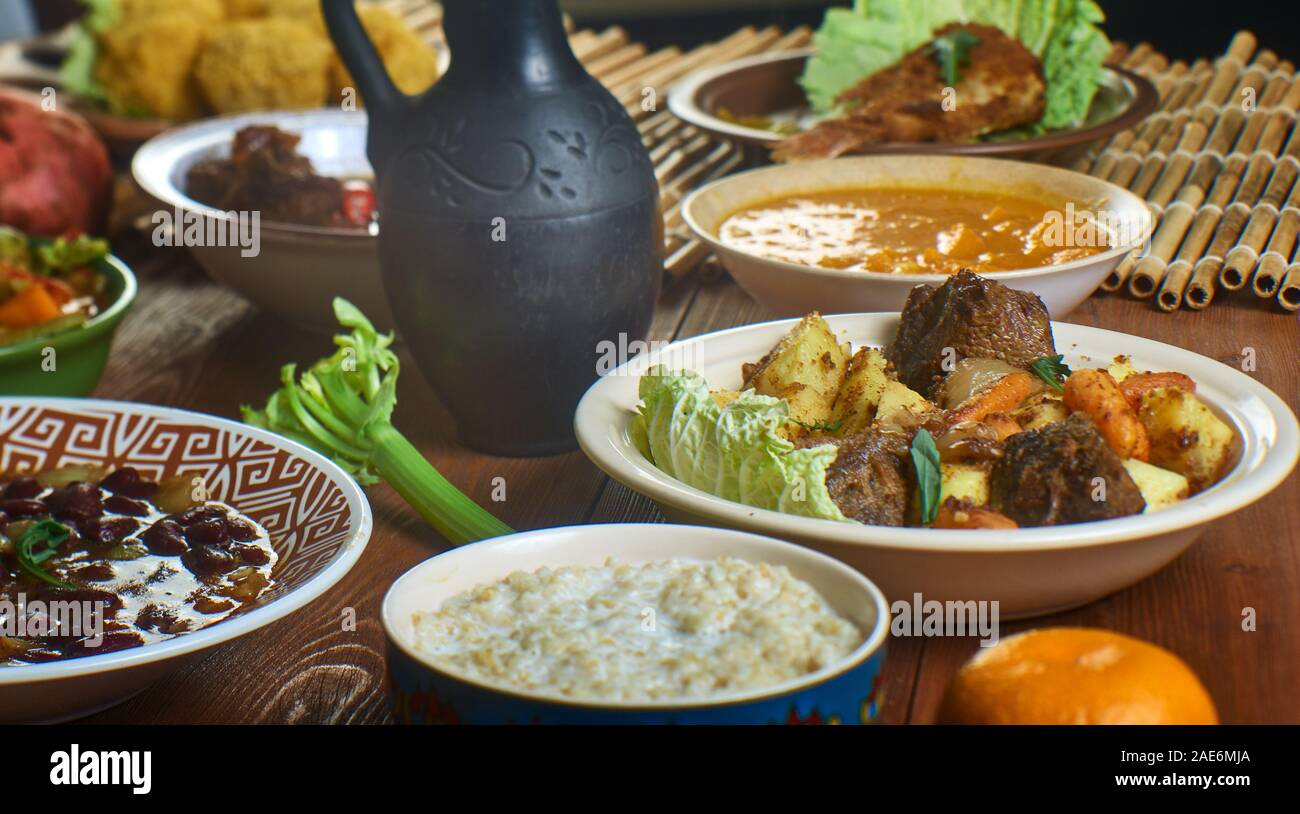 Chadian cuisine, Traditional assorted African dishes, Top view Stock ...