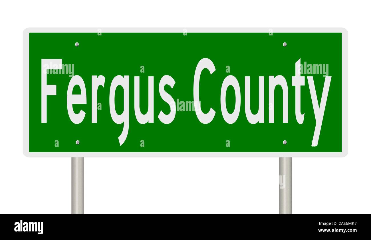 Rendering of a 3d green highway sign for Fergus County Stock Photo - Alamy