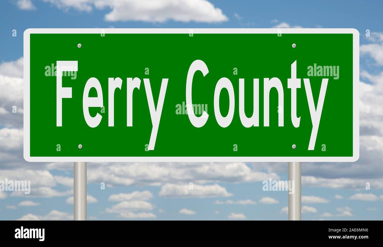 Rendering of a 3d green highway sign for Ferry County Stock Photo - Alamy
