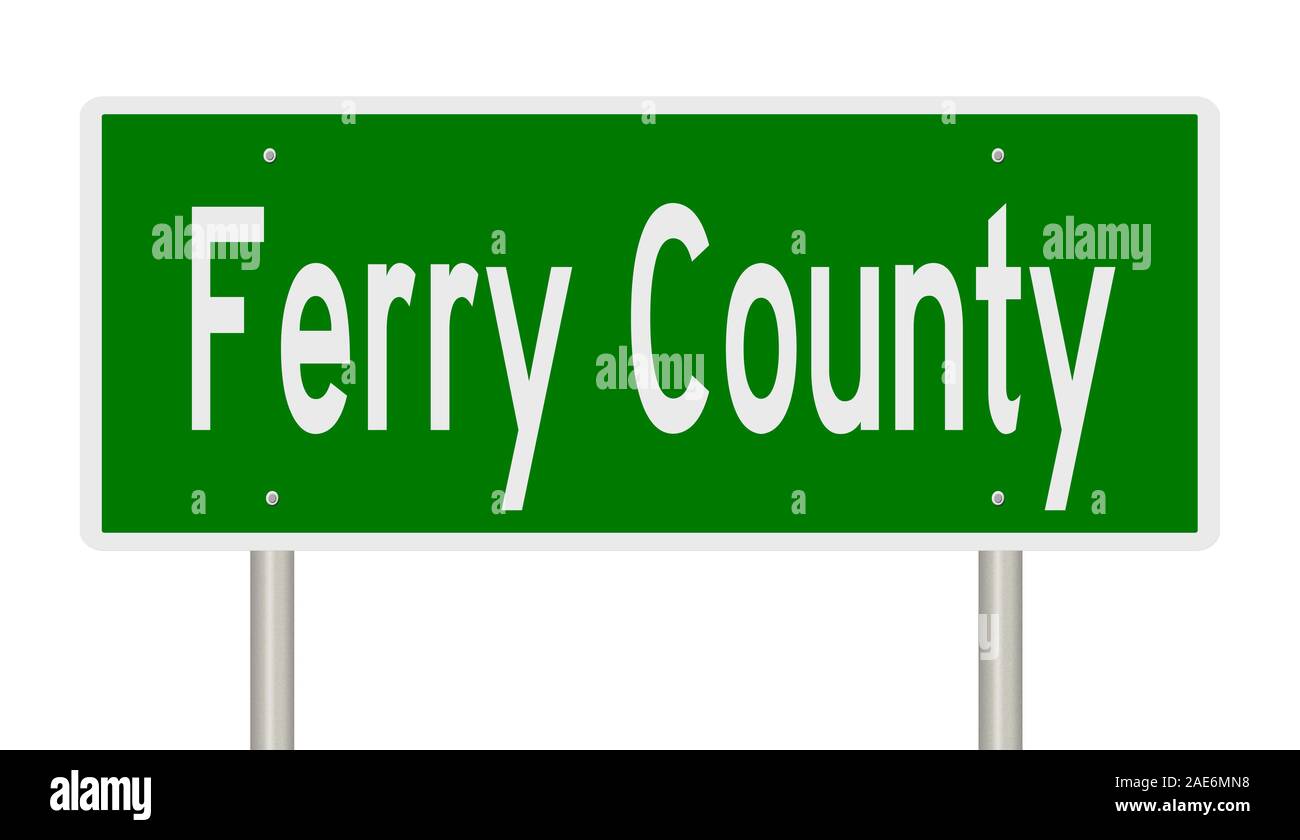 Rendering of a 3d green highway sign for Ferry County Stock Photo - Alamy