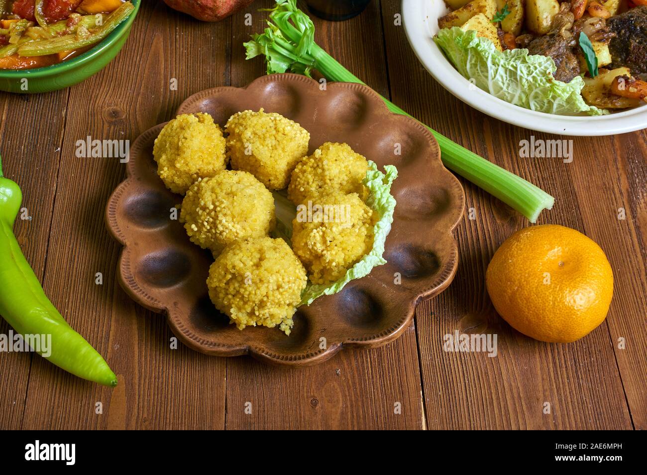 Aiyash, Millet Balls, Chadian cuisine, Traditional assorted African ...