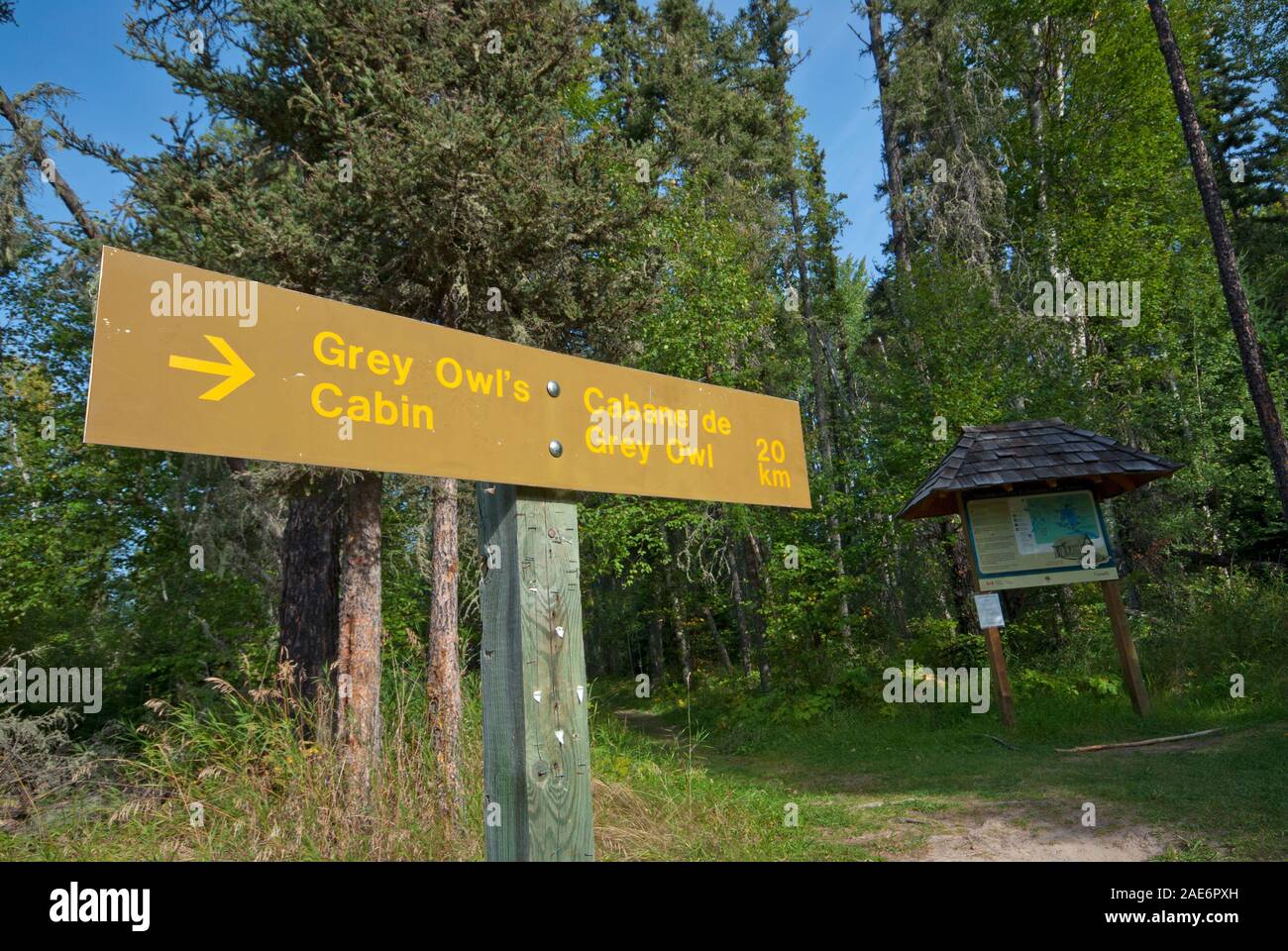 Path sign to Grey Owl's Cabin, Prince Albert National Park ...