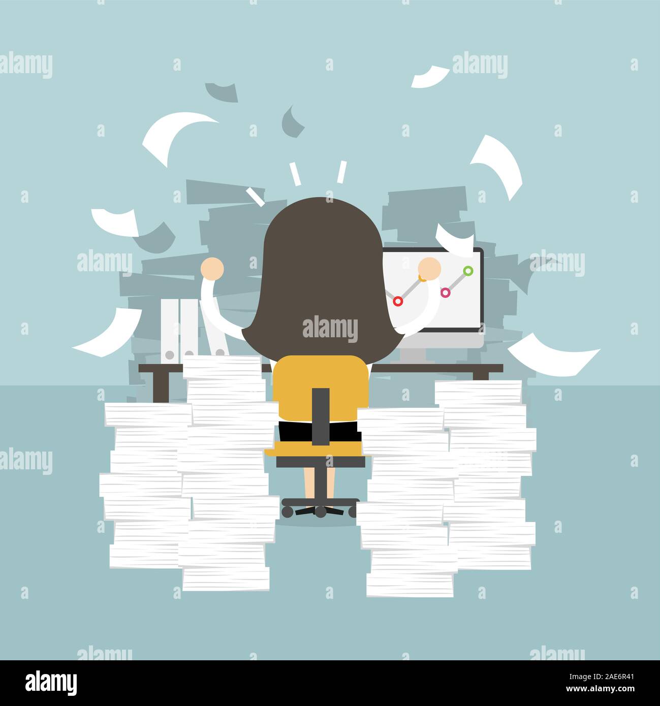 Businesswoman very busy on office table. work hard concept Stock Vector ...