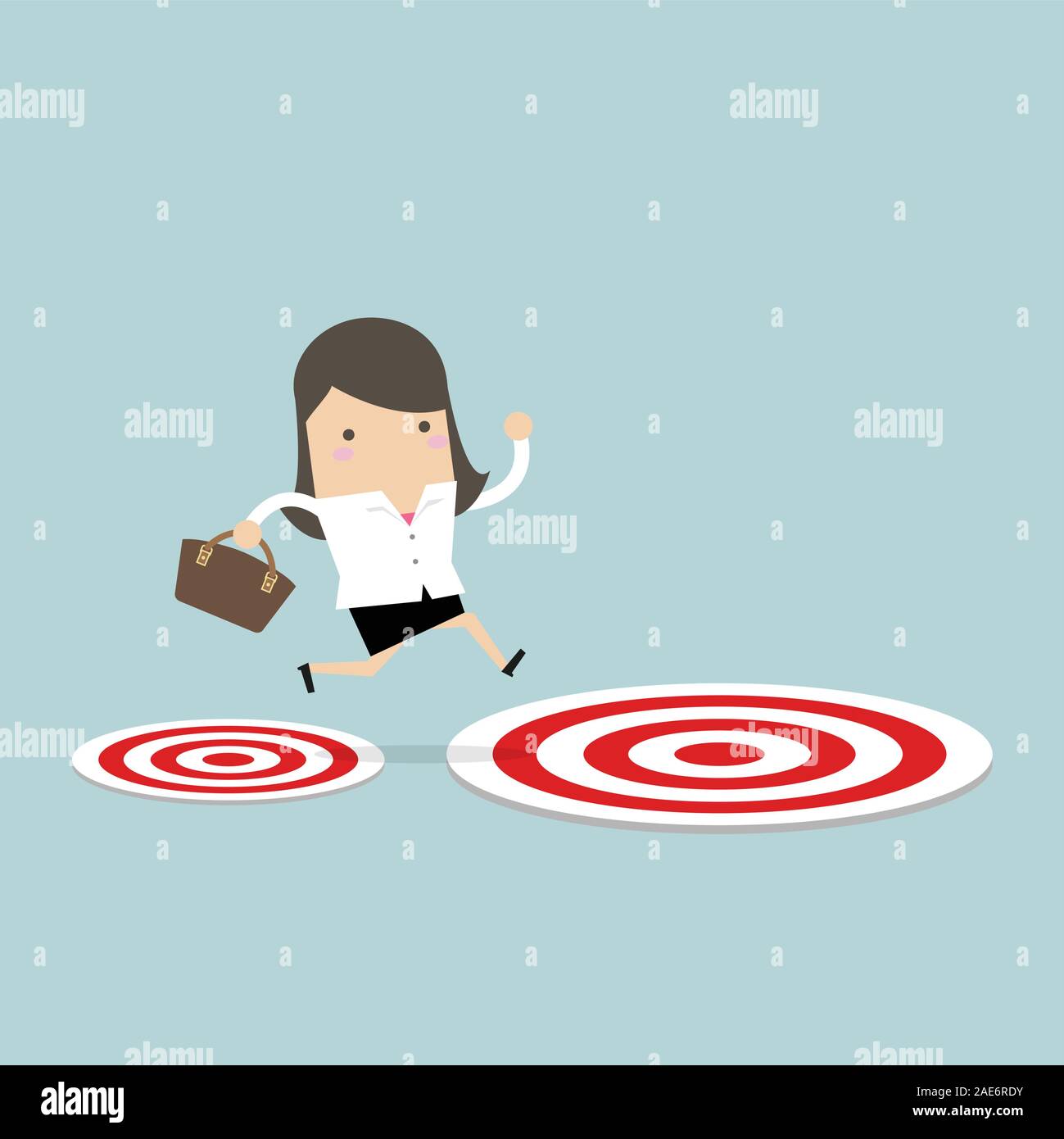 Businesswoman jumping from small target to the big target Stock Vector ...