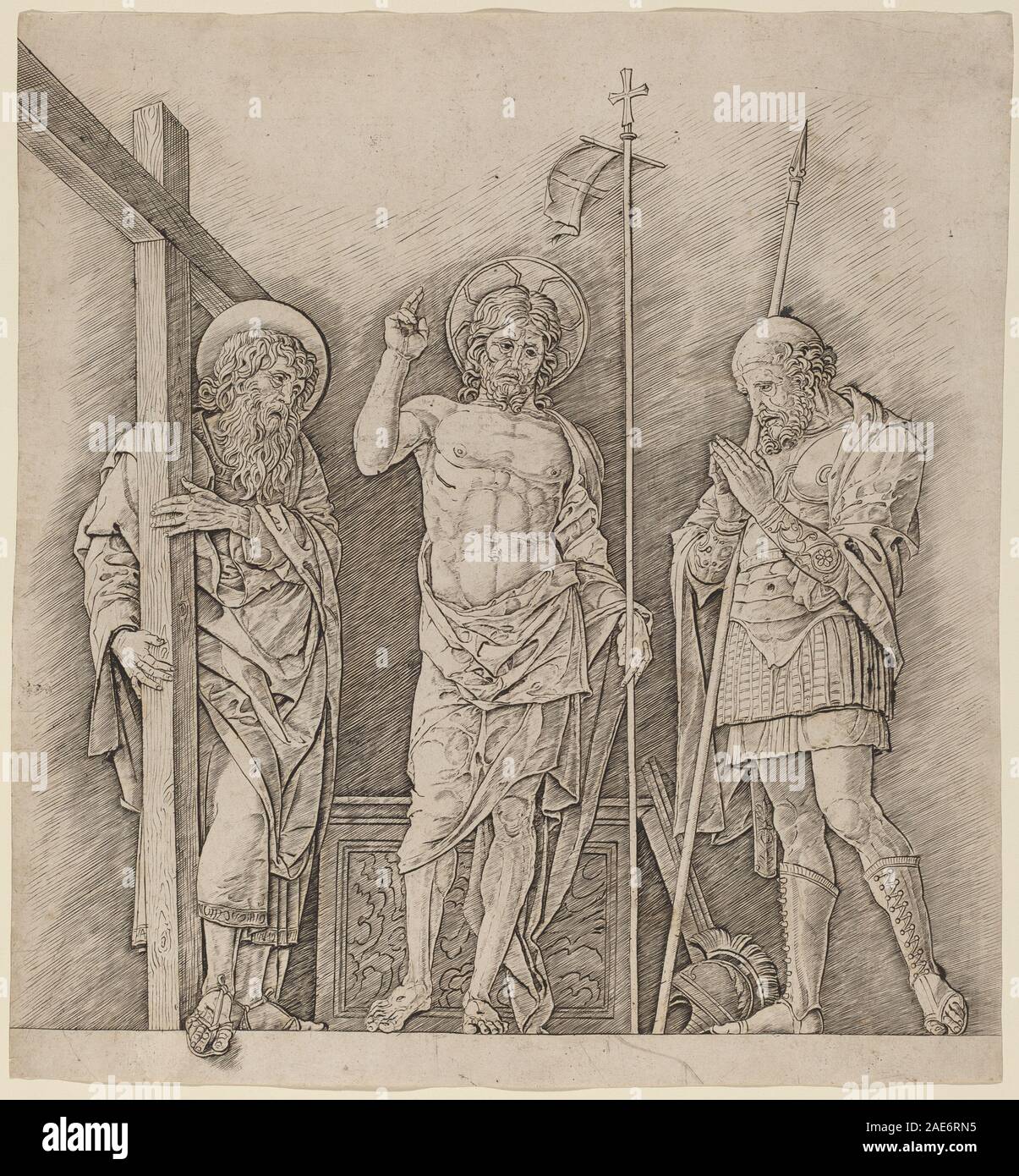 Risen Christ between Saints Andrew and Longinus; c. 1472 Andrea ...