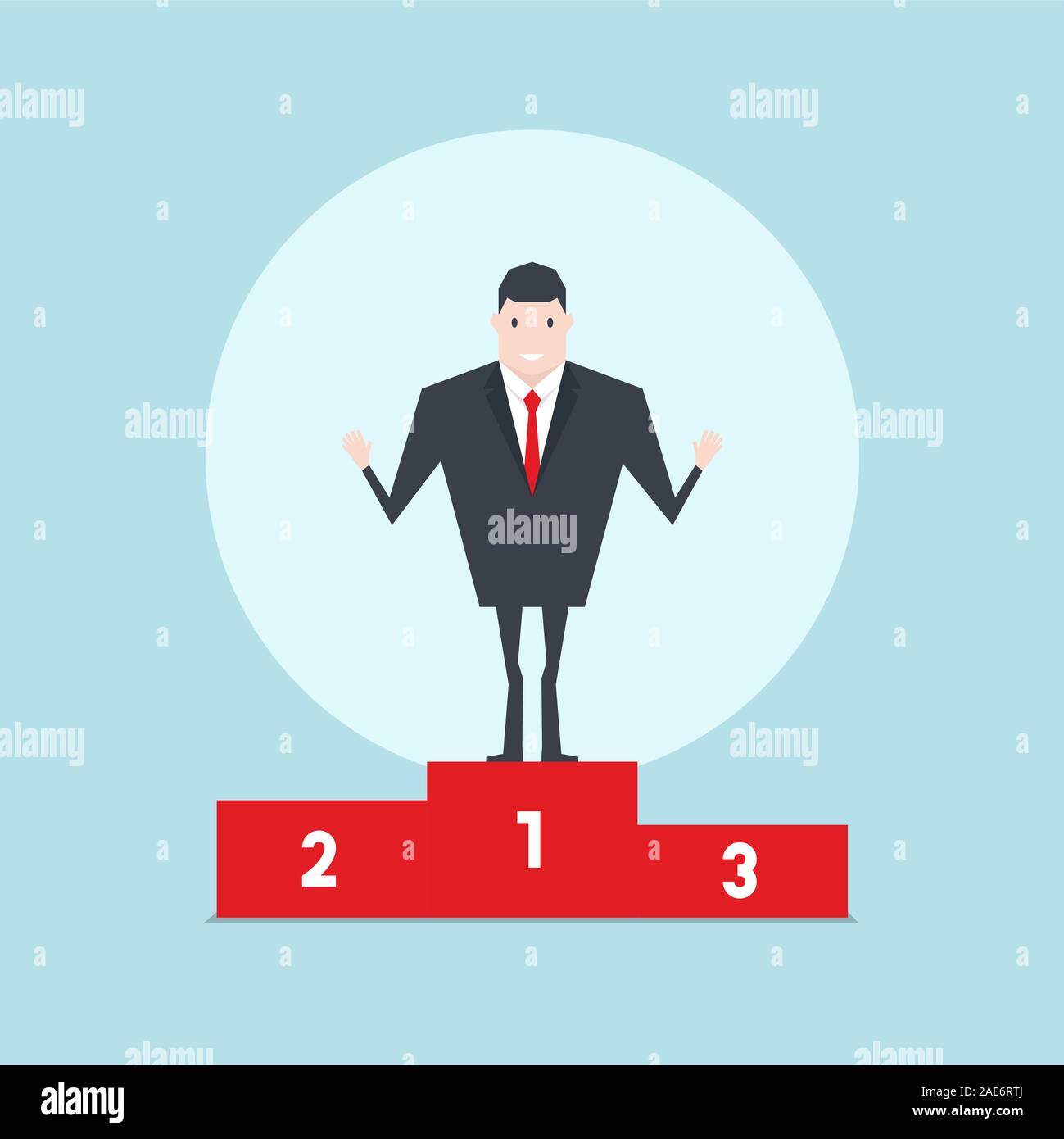 The businessman proudly standing on the winning to number one podium ...