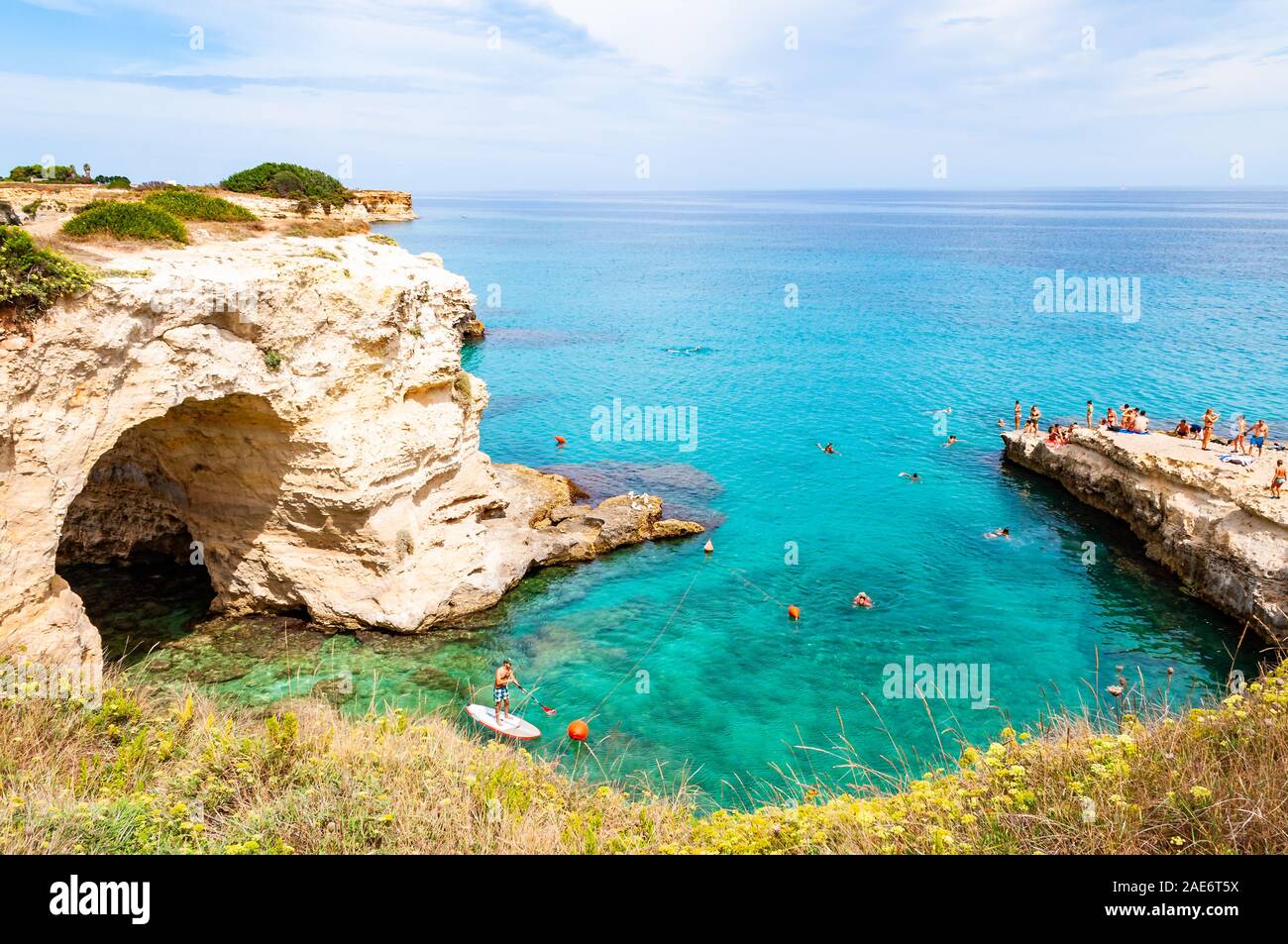 Tropea, Calabria, Italy - September 09, 2019: People diving from the ...