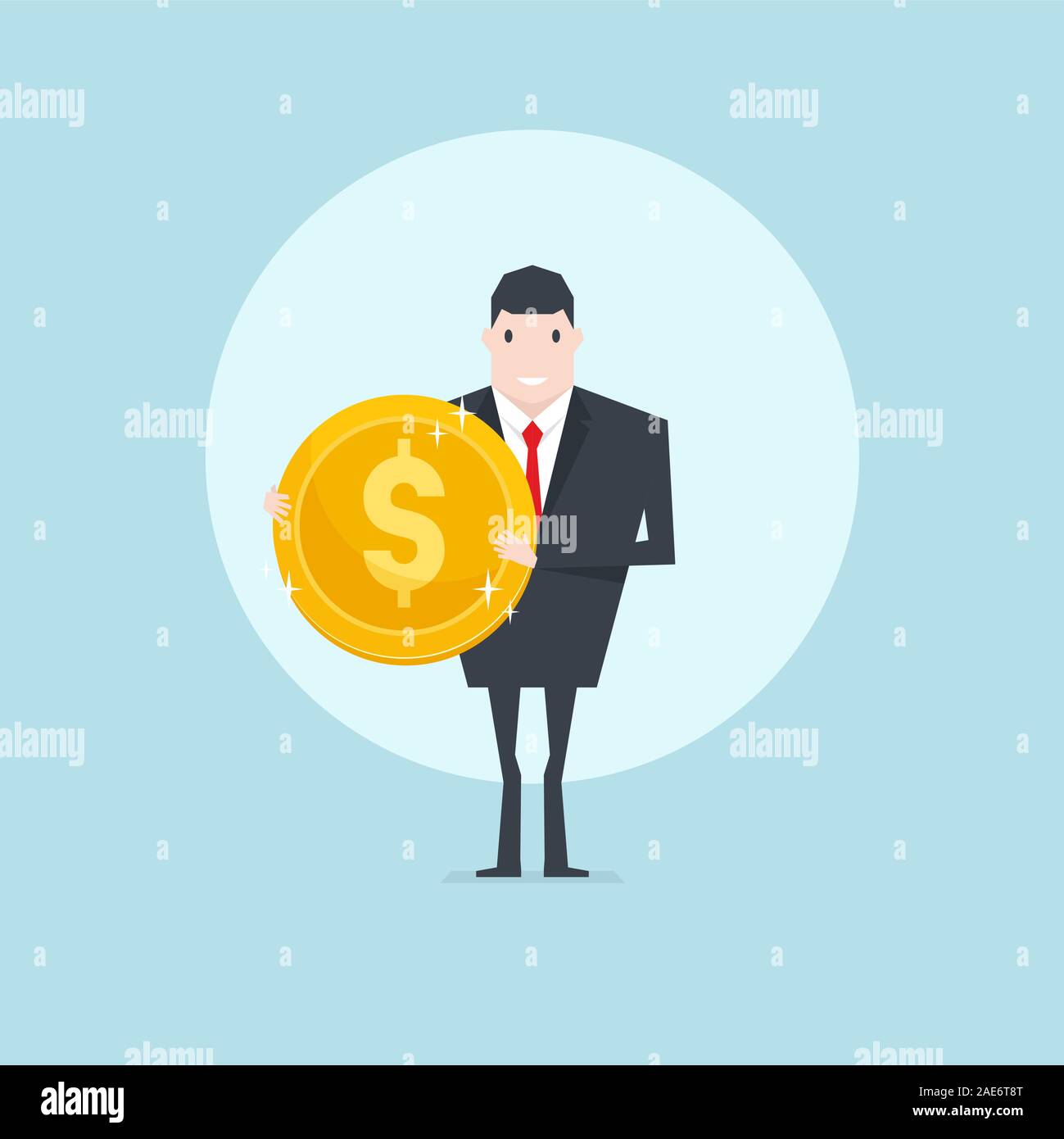 Successful business man holding golden coin in hand Stock Vector Image ...