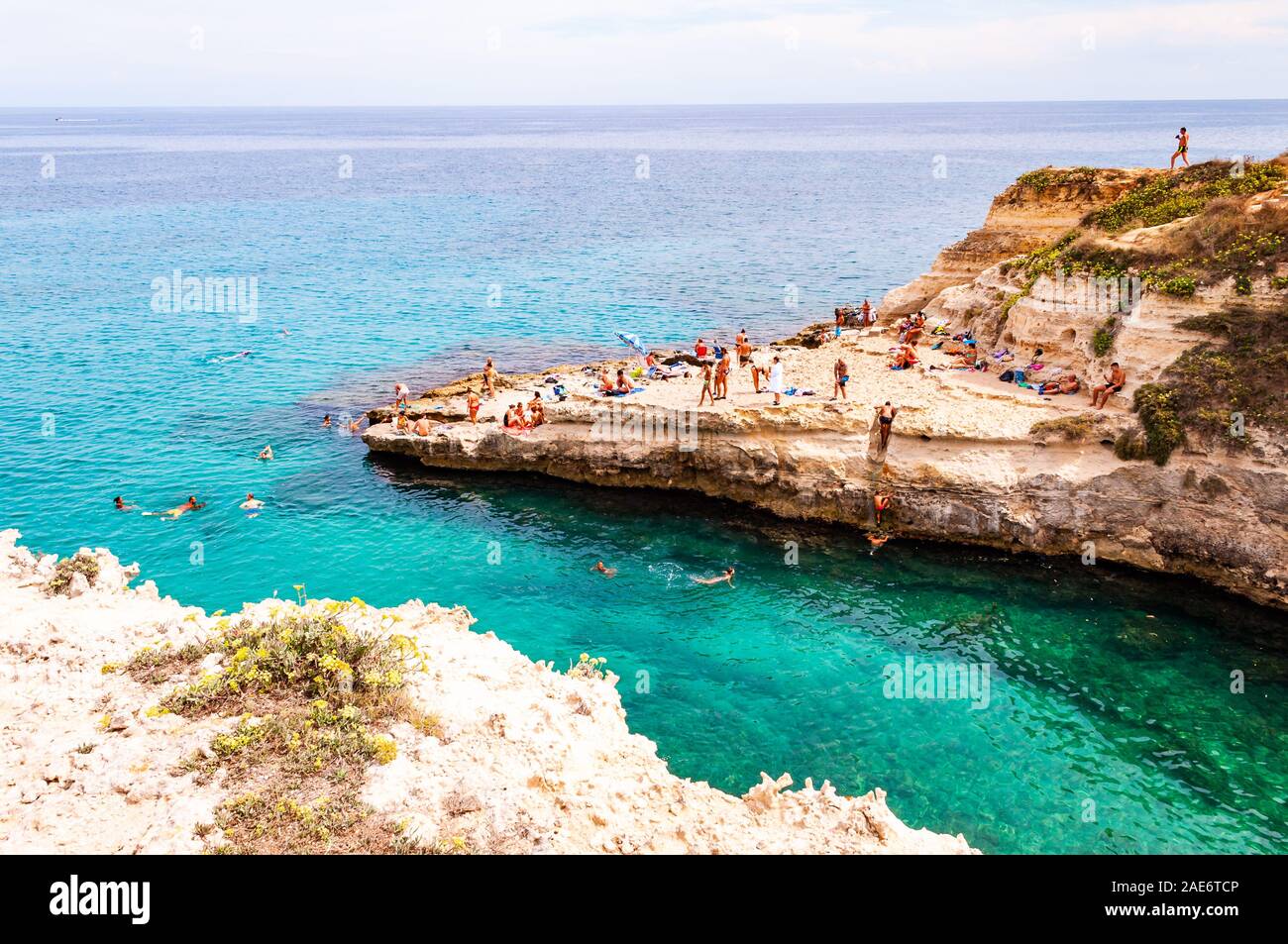 Torre Sant Andrea, Puglia, Italy - September 09, 2019: People diving ...