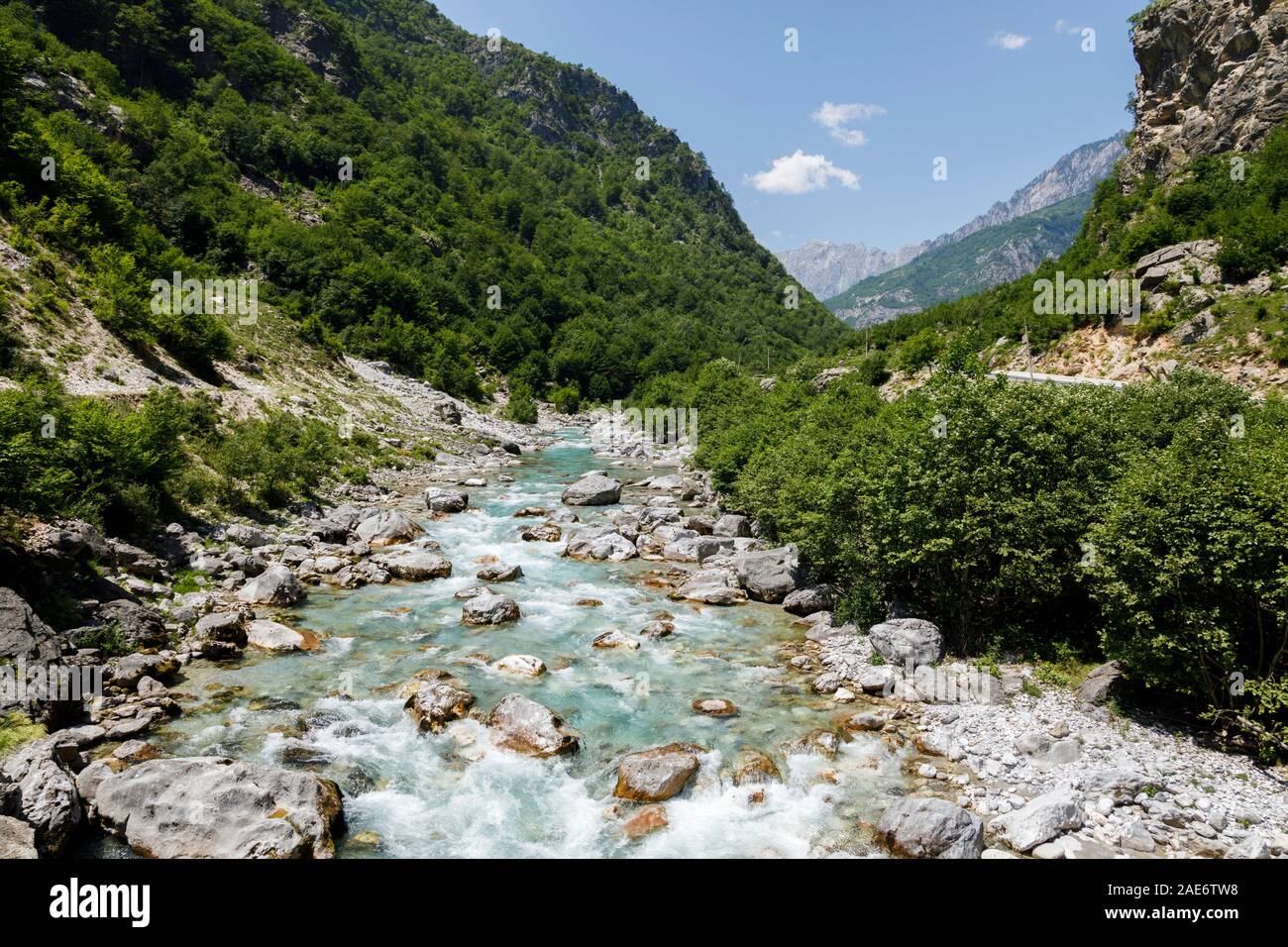 Valbona river in the beautiful Valbona valley in the Dinaric Alps in ...