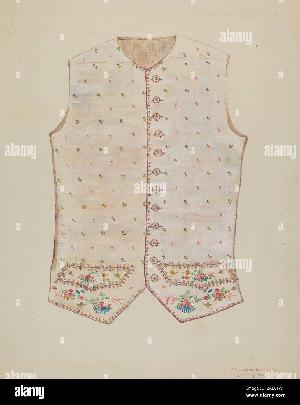 The waistcoat, circa 1937 by Ann Gene Buckley, is a 20th-century ...