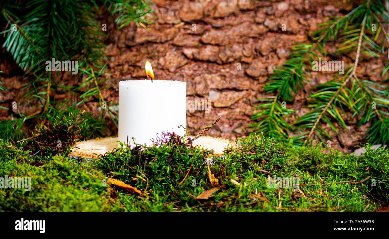 Candle with wind in a wood scenery Stock Photo - Alamy