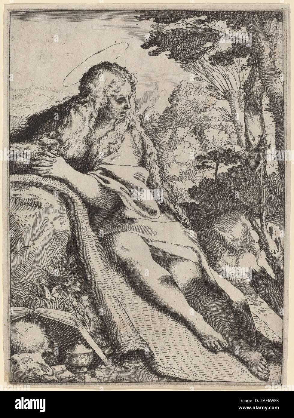 Painting of Mary Magdalene in the wilderness by Annibale Carracci, 1591 ...