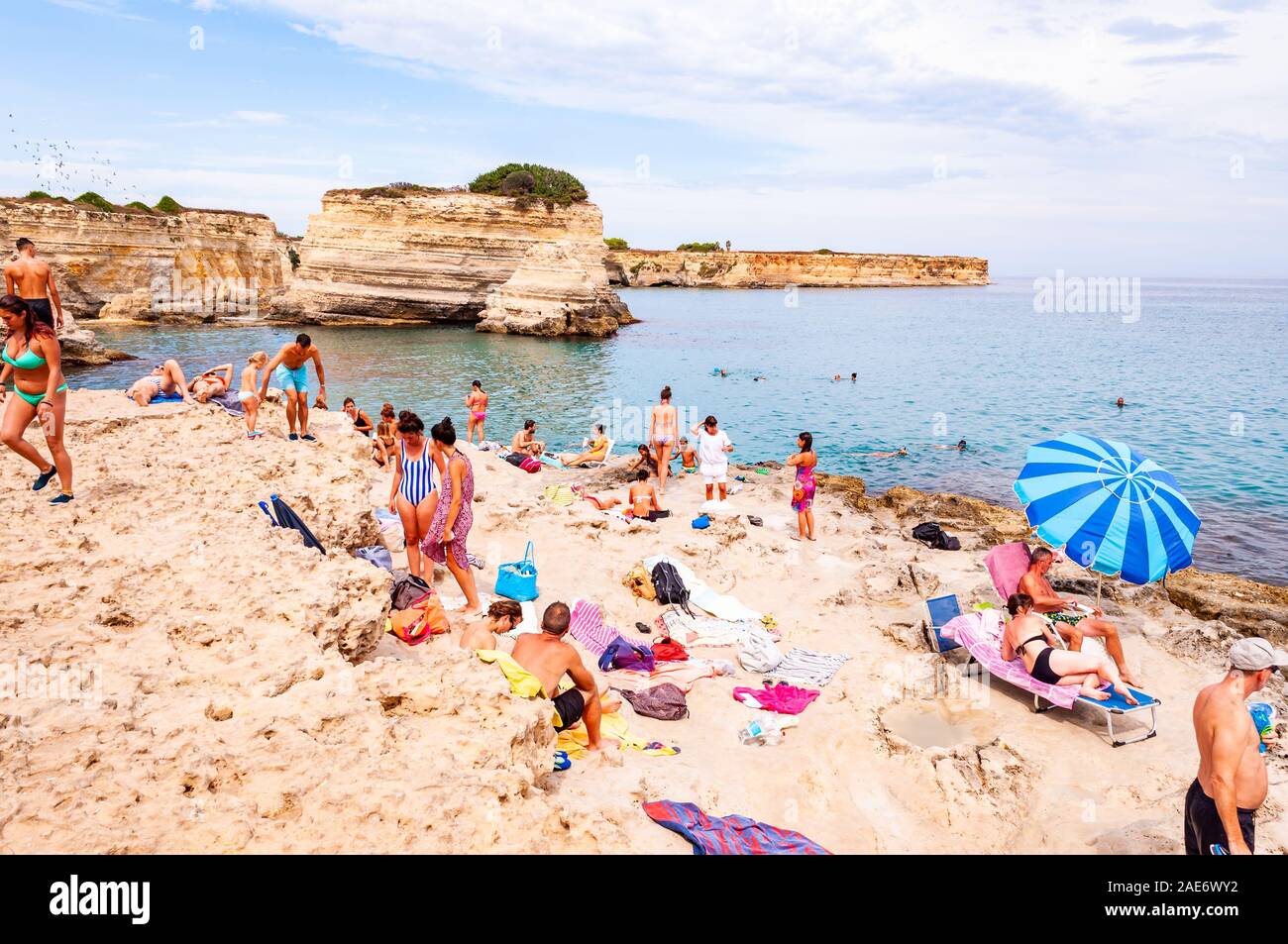 Torre Sant Andrea, Puglia, Italy - September 09, 2019: People diving ...