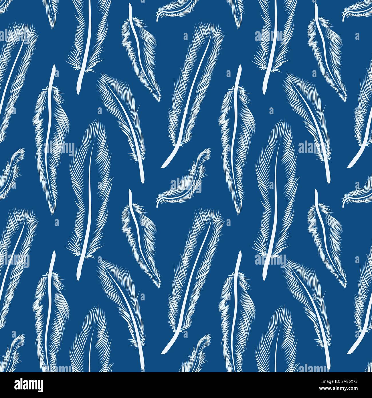 Seamless pattern white feather on classic blue background. vector ...