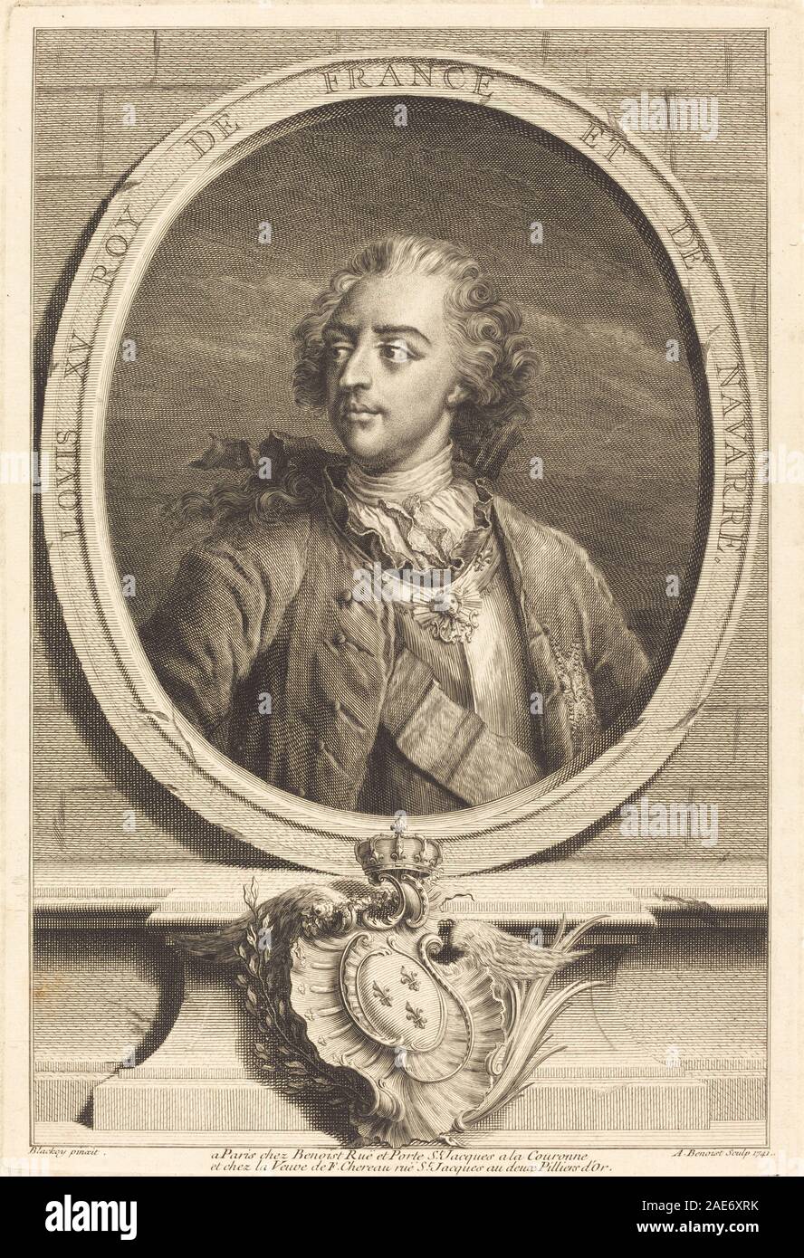 A 1741 portrait of Louis XV, King of France, by Antoine Benoist after ...