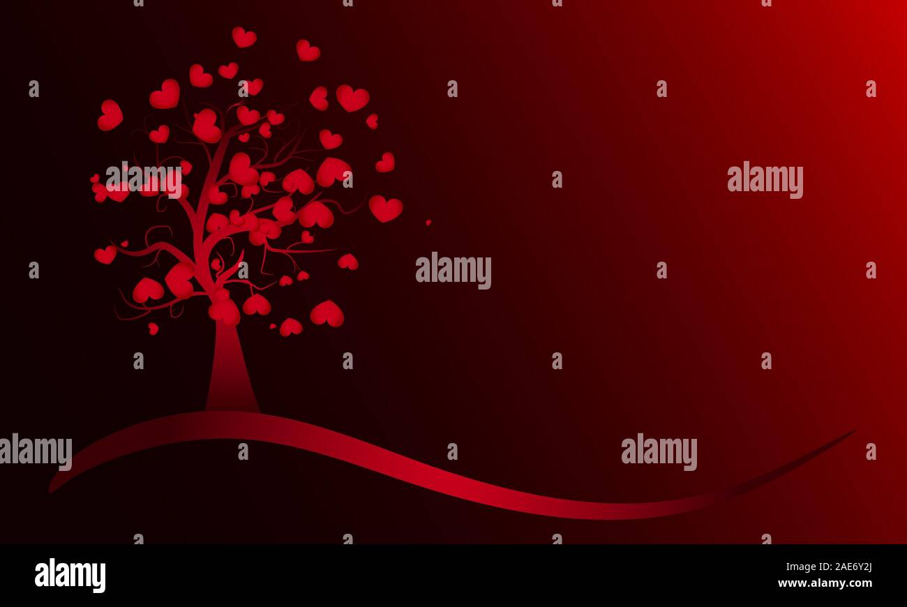 Red tree with heart illustration. Love concept. Greeting card with ...