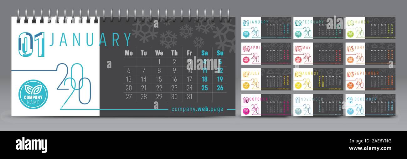 Calendar template for 2020 year. Vector and typographic planner diary ...