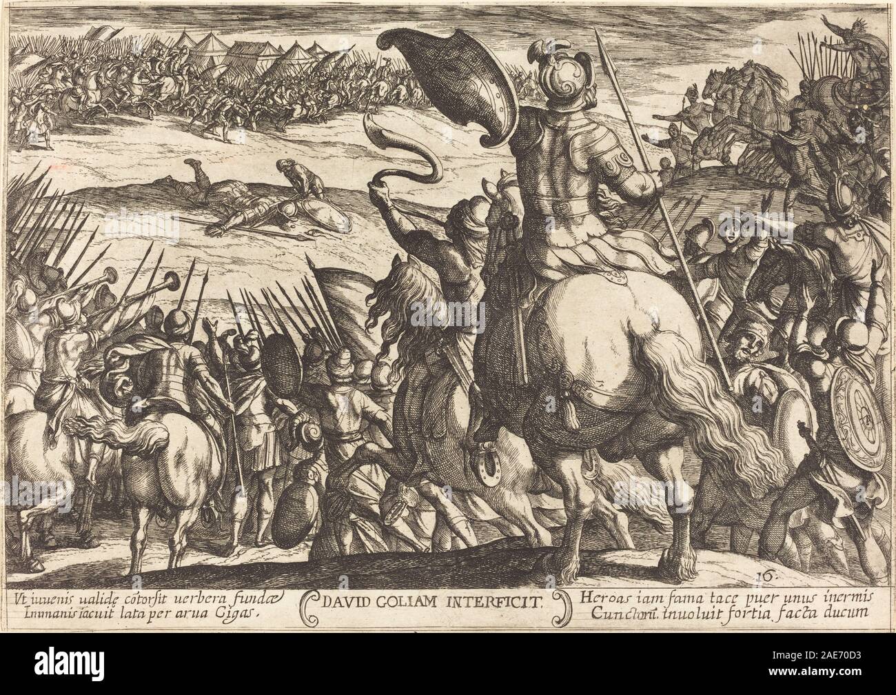 David Kills Goliath, 1613, by Antonio Tempesta depicts the biblical ...