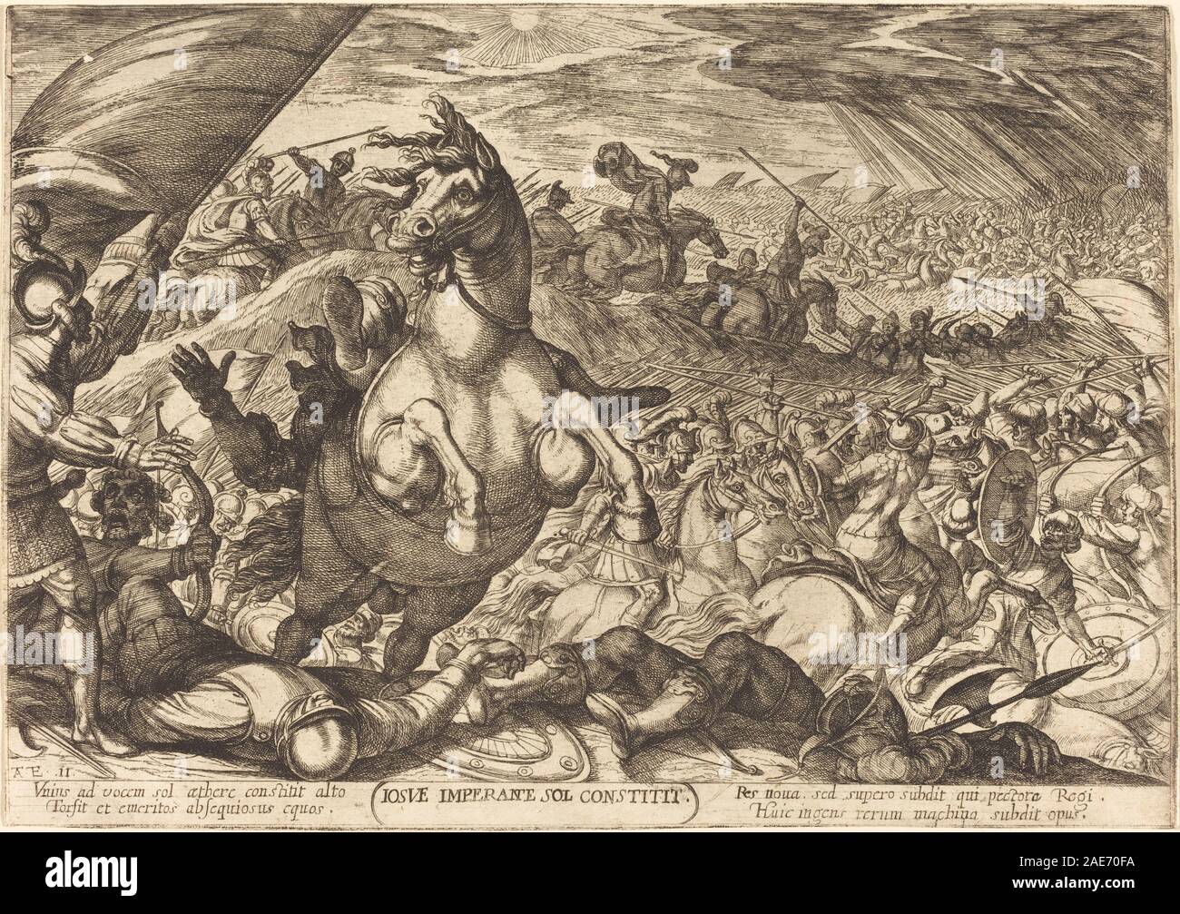 This print, 'Joshua Ordering the Sun to Stop,' by Antonio Tempesta ...