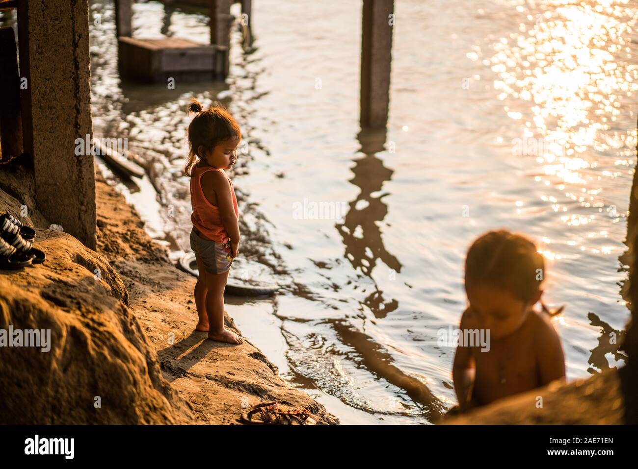 Local children swim in the Mekong River, 4000 islands, Laos, Asia Stock ...