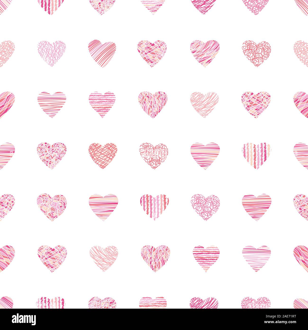 Cute hand drawn doodle hearts seamless pattern, romantic background ...