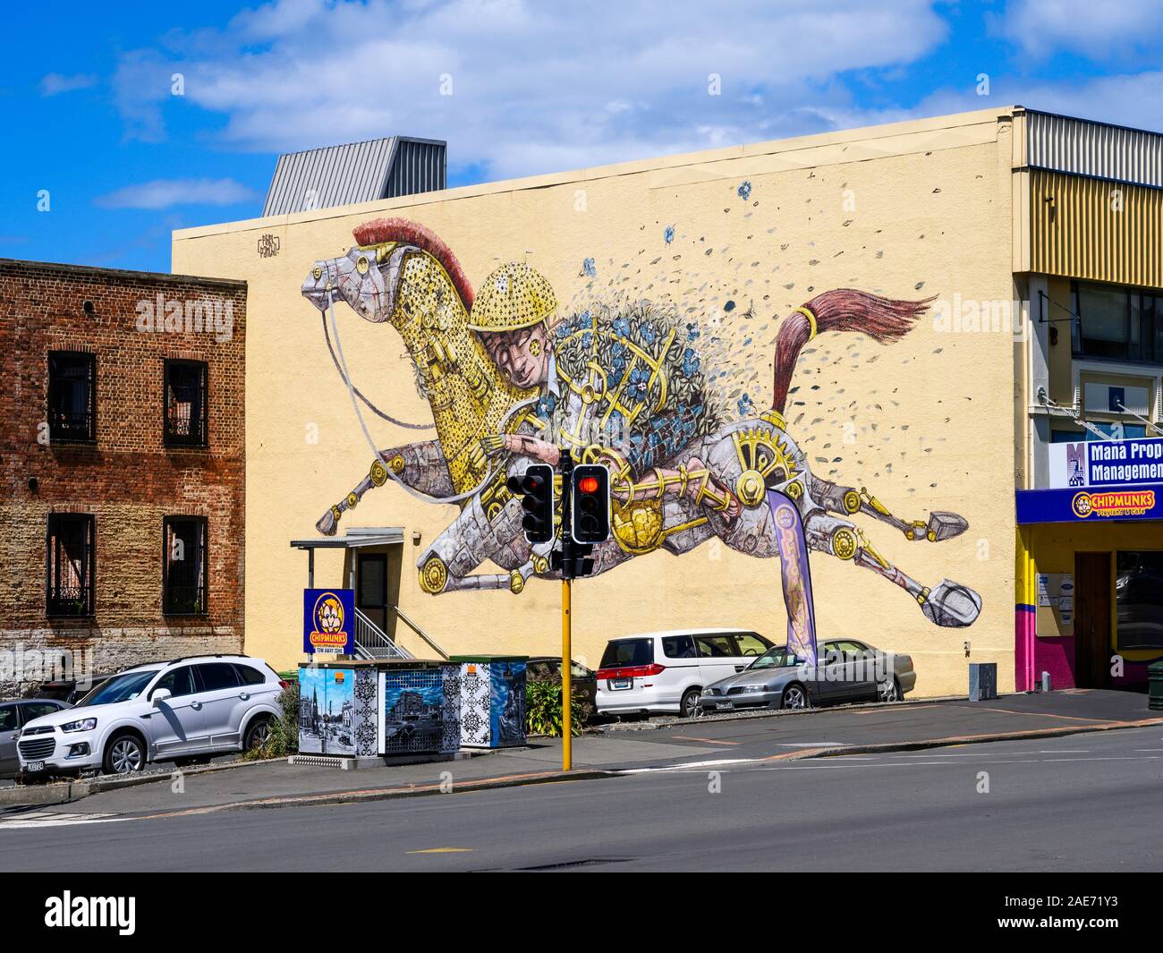 "Riding Dreams" mural by Italian street artist, Pixel Pancho, in ...