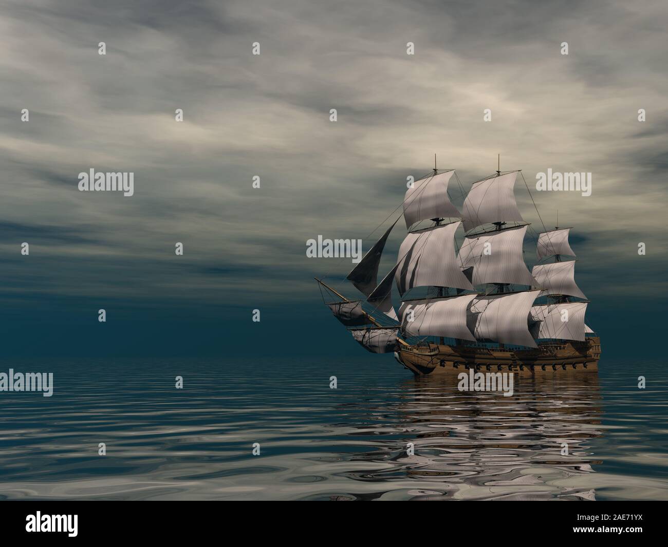Old merchant ship on the ocean - 3D render Stock Photo - Alamy